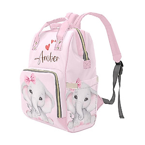 Anneunique Baby Pink Pig Diaper Bags Backpack with Name Personalized Baby Bag Nursing Nappy Bag Travel Tote Bag Gifts for Mom Girl,10.83x6.69x15 inch