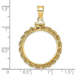 Wideband Distinguished Coin Jewelry 14k Polished Rope 21.6mm x 1.7mm Screw Top Coin Bezel Pendant QC1215/21.6