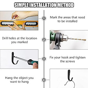 Qianyu 10 Pcs Black Wall Mounted Coat Hooks No Rust Metal Heavy Duty Single Prong Hanger Hook with 20 Pieces Screws for Hanging Hat Towel Key Robe Coats Scarf Bag Cap Coffee Cup Mugs