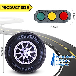 2 Pcs Racing Room Pillow Decorations Set 15.7 Inch Big Creative 3D Simulation Wheel Pillow Funny Traffic Cone Traffic Light and Stop Sign Plush Pillow Soft Car Tire Pillow for Kid Room (Traffic Light)