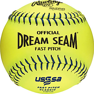 Rawlings | Official DREAM SEAM Fastpitch Softballs | USSSA | 12" Pro Leather Cover | C12BYLUC | 12 Count