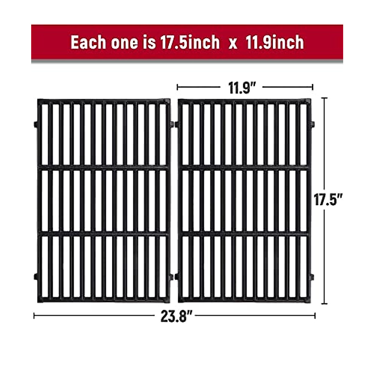 X Home 7638 Grill Grates Replacement for Weber Spirit 300 Series, E-310 E-330, Genesis Silver/Gold B & C Grill Replacement Parts, Cast Iron, 17.5 x 11.9 Inch, 2-Pack