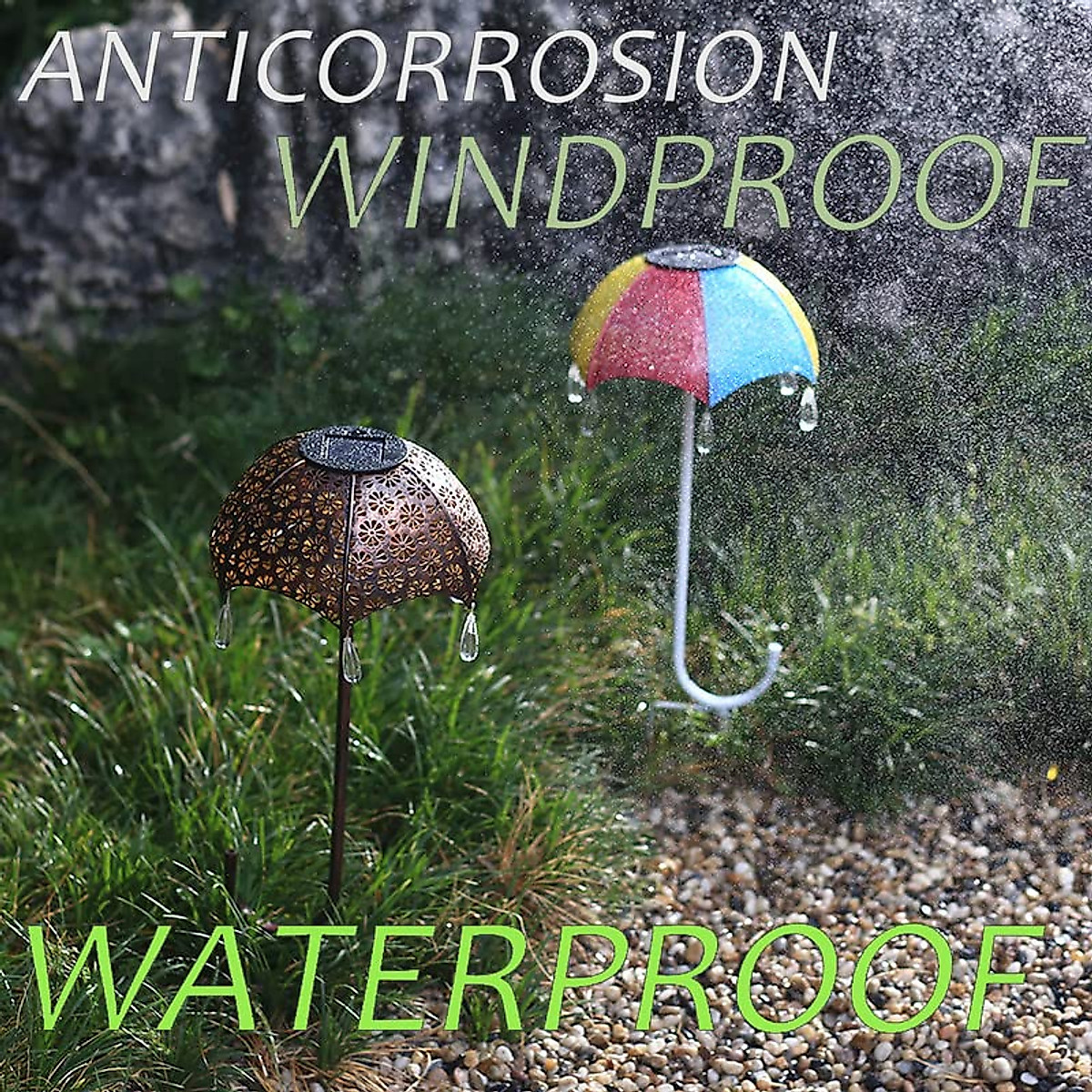 2PCS Solar Garden Lights Umbrella Art Lamp,Outdoor Waterproof Wrought Iron Plug-in Lawn Lamp,Landscape Yard Decor Projection Lighting for Yard Porch Lawn Backyard Landscape