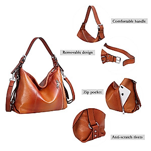 HESHE Shoulder Bag Designer Soft Genuine Leather Handbags for Women Hobo Crossbody Bags Tote Purse Zipper Work Bag(Sorrel)