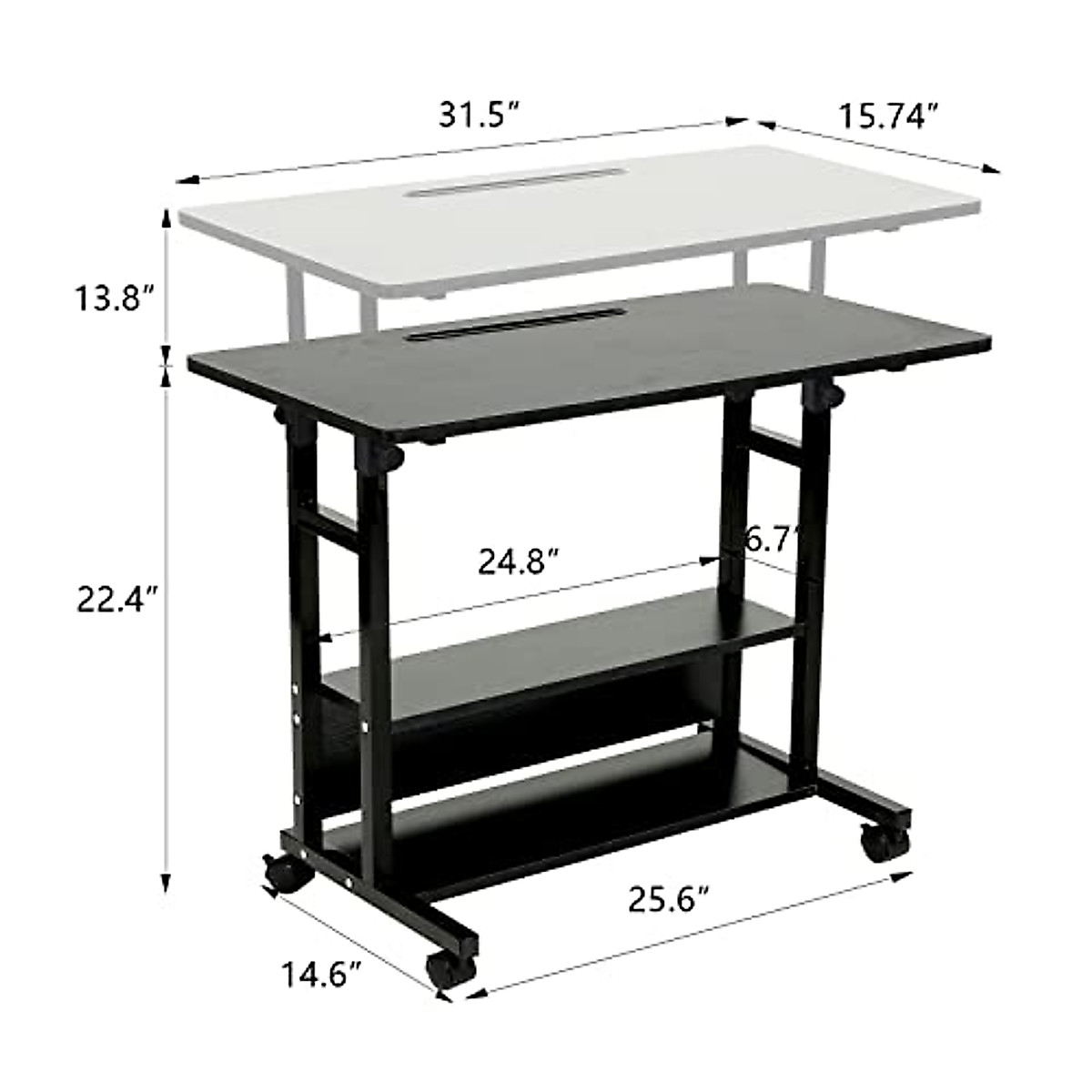 Home Office Desks Standing Adjustable Height Small Laptop Desk with Storage for Small Spaces Computer Table for Couch Bedrooms Mobile Rolling Portable Student Desk on Wheels Modern Uplift Black Desk