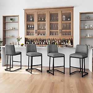 Yaheetech Counter Height Bar Stools 24'' Bar Stools Set of 2 Leather Bar Chairs Modern Upholstered Barstools with Back for Kitchen Counter Gray