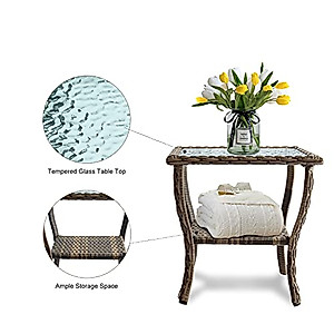 CIRMUBUY 3-Piece Patio Furniture Set,Outdoor Rocking Chairs Set of 2, Patio Conversation Set with 2 Wicker Chairs with Glass Coffee Table and Cushions for Garden,Porch,Backyard, Bistro (Beige)