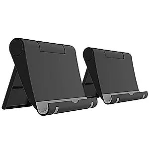 Cell Phone Stand for Desk Foldable, 2 Pack Desk Phone Holder Stand for Office Kitchen Travel, Mobile Phone Stand for iPhone Stand Phone Dock Cradle Compatible with iPad Switch, All Smartphone (Black)