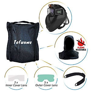 Tefuawe Auto Darkening Welding Goggles, True Color Technology, Digital LCD lens, Welding Hood with Neck Shoulder Drape, Detachable Welder Helmet for Tig Mig Stick Plasma Cut