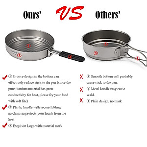 SPICLY Non Stick Frying Pans Titanium Fry Pan Ultralight Grill Frying Pan with Folding Handle for Outdoor Cooking Camping Hiking Backpacking