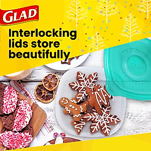 GladWare Medium Entrée Square Food Storage Containers with Lids | 25 oz Holiday Containers with Green Pine Tree Design, 5 Count Set | Airtight Food Storage Containers for Food