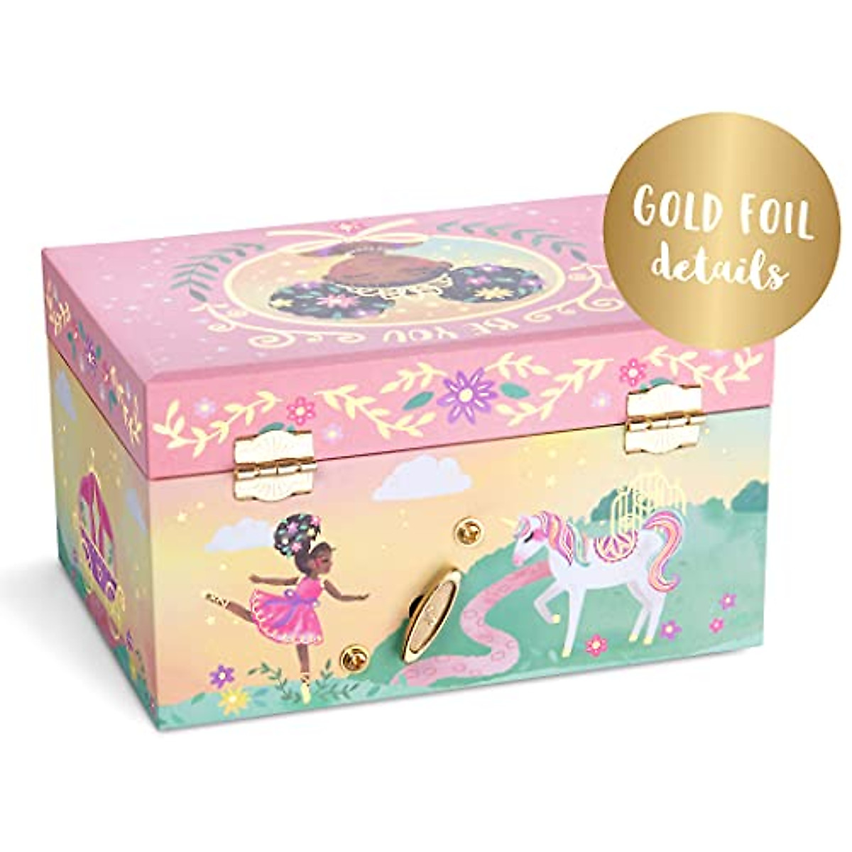 Jewelkeeper Girl's Musical Jewelry Storage Box with Black Ballerina, Little Queen Design with Gold Foil, Swan Lake Tune