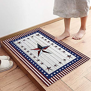 Independence Day Kitchen Rugs Sets 2 Piece Floor Mats American USA Flag Day Theme Stars Red Stripe Doormat Non-Slip Rubber Backing Area Rugs Carpet Inside Door Mat Pad Sets-15.7" x 23.6"+15.7" x 47.2"