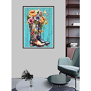 ZQEATRY Diamond Art Paintings Kits for Adults,DIY Boot Flower Diamond Art Kits for Adults Beginner, 5D Round Full Drill Diamond Dots Gem Art Crafts for Home Wall Decor 12x16inch