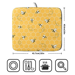 Cute Bees Dish Drying Mats Yellow Bumblebee Beehive Kitchen Pad Funny Honeybee Dish Drainer Rack Pads Absorbent Drying Cushion For Kitchen Counter Indoor 16x18 Inches
