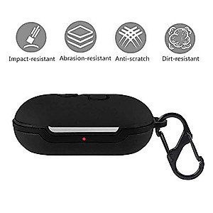 Haotop Case Cover Compatible with Galaxy Buds 2019/Buds+ Plus 2020,Soft Silicone Anti-Lost Earphone Full Protective Cover with Carabiner (Black)