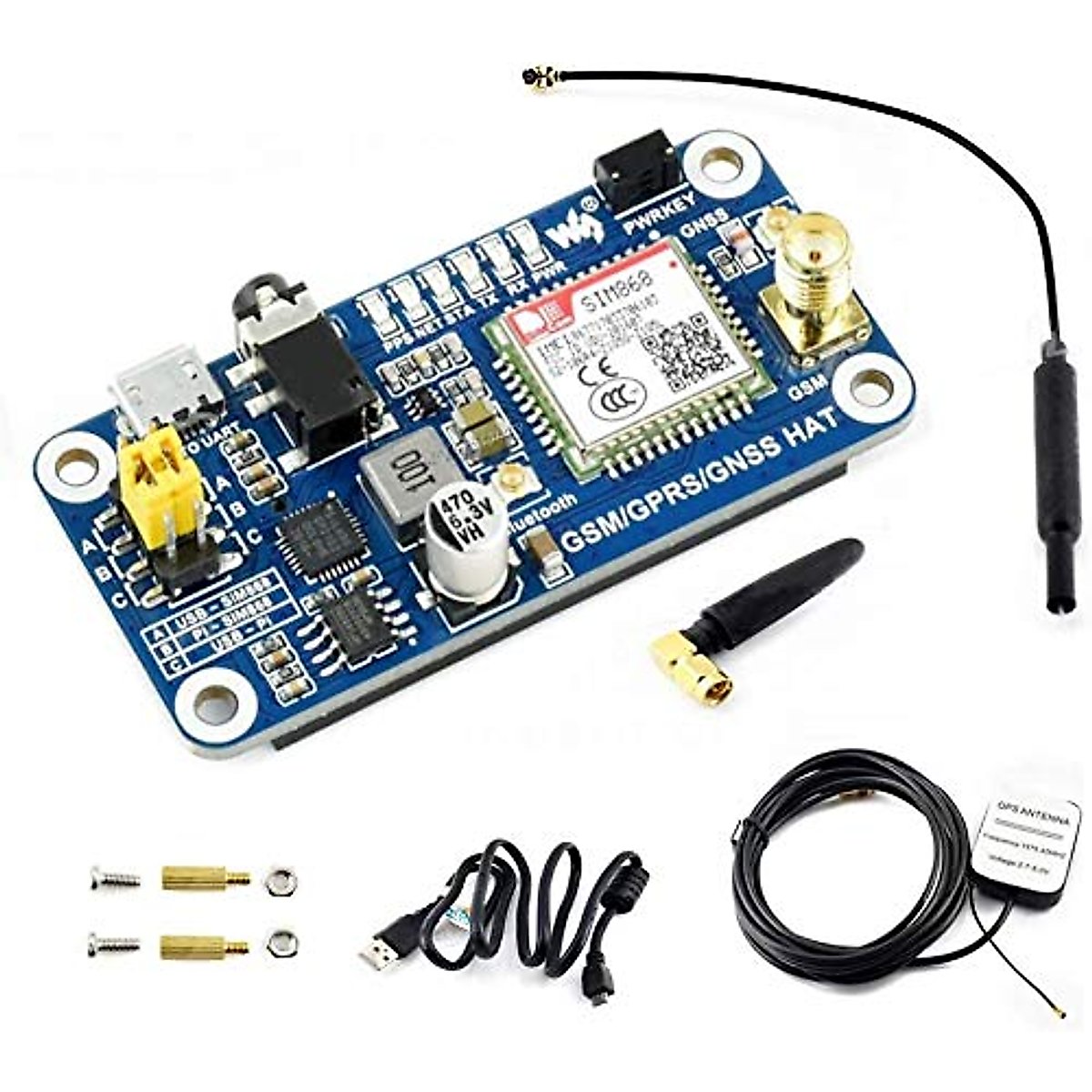 GSM/GPRS/GNSS Bluetooth HAT Expansion Board GPS Module SIM868 Compatible with Raspberry Pi 2B 3B Zero Zero W Support Make a Call,Send Messagess,DataTransfer IOT