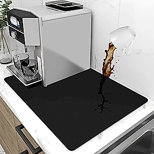 Coffee Bar Mat for Spill-proof, 24 x 16 Inch Hide Stain Abosrbent Mat | Non-Slip Rubber Backed Coffee Bar Accessories Under the Cofee Machines (Black)