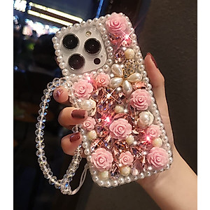 redecarie for Galaxy S9 Plus Case,Women Girls Luxury Fashionable Crystal Gemstone Roses Rhinestone Bling Glitter Diamond Bumper Clear Phone Cover with Wrist Strap for Samsung Galaxy S9 Plus