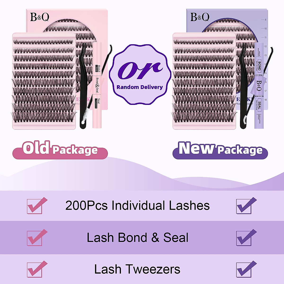 DIY Lash Extension Kit Individual Eyelash Extension Kit B&Q D Curl Cluster Lashes Individual Eyelashes with Lash Bond and Seal, Lash Applicator Tool DIY Lash Extensions at Home (Kit,40D-0.07D-8-18mix)