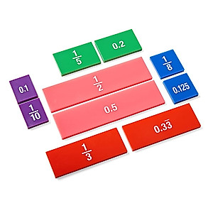 hand2mind Plastic Double-Sided Decimal and Fraction Tiles, Montessori Math Materials, Fraction Manipulatives, Unit Fraction, Fraction Bars Math Manipulatives, Homeschool Supplies (Set of 51)