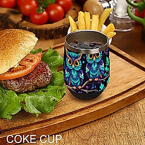304 Stainless Steel Purple And Green Owl Printed Eggshell Thermos Cup with Switchable Drinking Spout