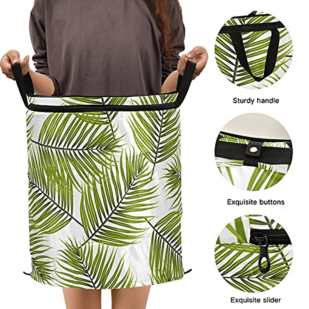 Summer Palm Leaves Pop Up Laundry Hamper with Lid Foldable Storage Basket Collapsible Laundry Bag for Camping Hotel Dormitory