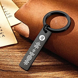 VEELU Personalized Spotify Keychain Custom Engraved Music Code Stainless Steel Heart Couples Keychains Gifts