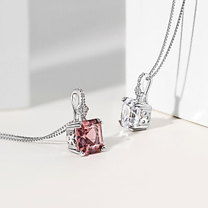 Michooyel S925 2ct Cubic Zirconia Asscher Cut Women's Pendant Necklace Sterling Silver Gemstone Necklace for Women