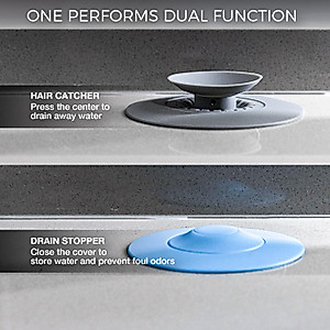 Drain Hair Catcher & Tub Stopper, 2 in 1 Bathtub Stopper, Flex Silicone Drain Catcher for Shower/Bathtub/Tub/Kitchen Sink (White, 3 Pack)