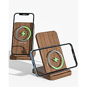 GAMDER Walnut Wood Wireless Charger,15W Max Double Coil Fast Wireless Charging Stand Compatible with iPhone 13/13 Pro Max/12/11/XR/X/8,AirPods Pro,Samsung S22/S21/Note 20 Ultra(No Adapter) (Brown)