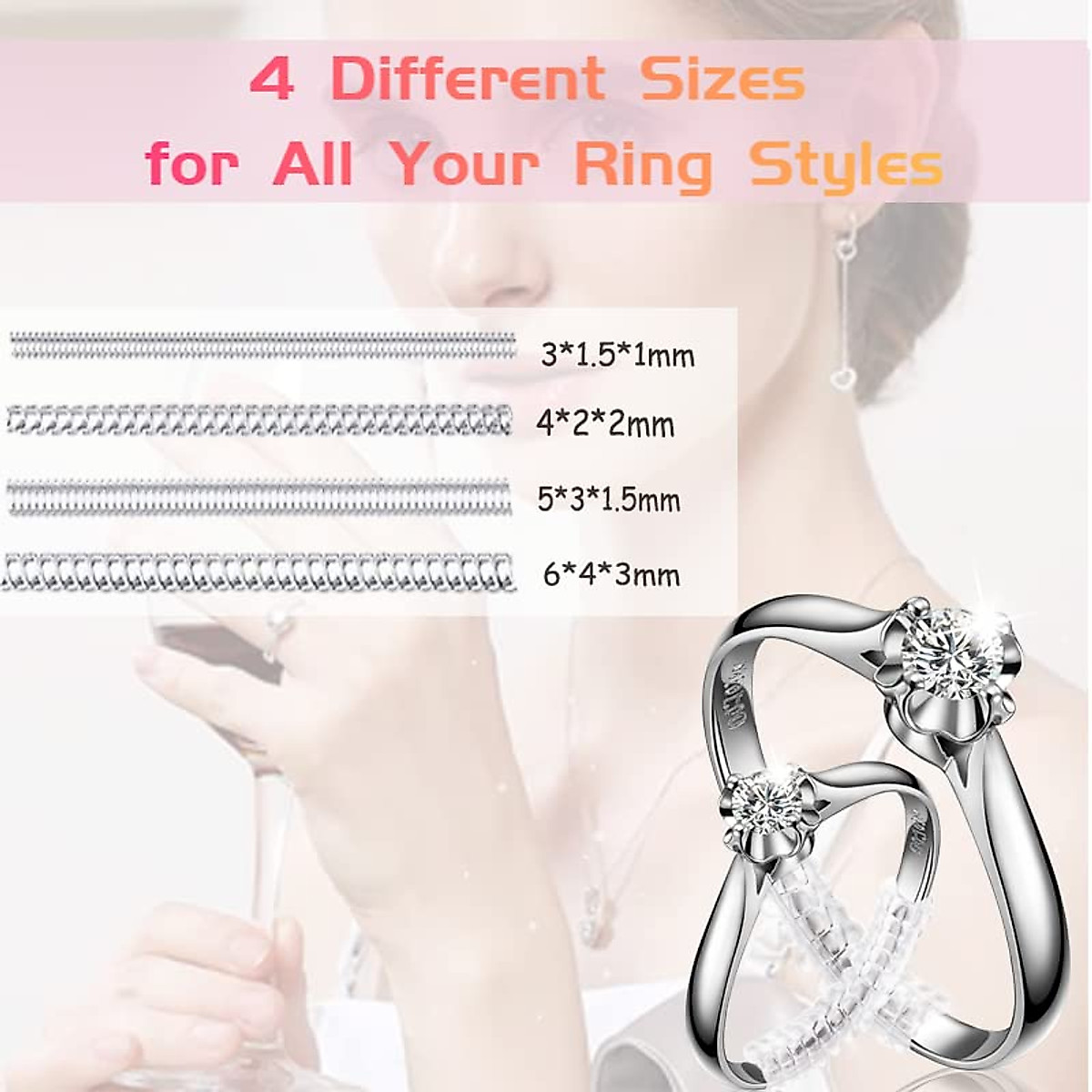 Ring Size Adjuster for Loose Rings, Transparent Silicone Jewelry Sizer, Mandrel for Making Jewelry Guard, Spacer, Sizers, Fitter for Women Loose Rings Fit Almost Any Ring - 8 Pack, 4 Sizes