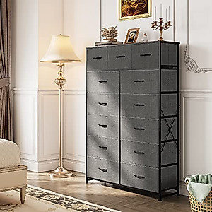 WLIVE Tall Dresser for Bedroom with 13 Drawers, Storage Dresser Organizer Unit, Fabric Dresser for Bedroom, Closet, Nursery, Chest of Drawers with Fabric Bins, Steel Frame, Wood Top, Dark Grey
