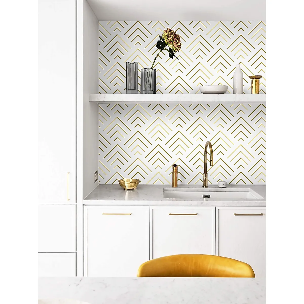 Heroad Peel and Stick Wallpaper Geometric Wallpaper Gold and White Contact Paper Self Adhesive Removable Wallpaper for Cabinets Walls Countertop Waterproof Thicken Vinyl 78.7"x17.3"