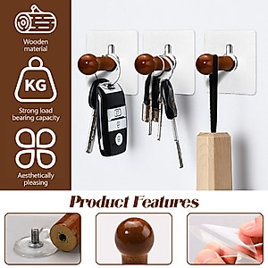 Realand 10Pcs Wood Wall Hooks, Natural Wooden Coat Hooks Wall Mounted, Rustic Decorative Hat Hooks Heavy Duty Wall Pegs for Hanging Bathroom Towel Clothes Bag Hanger, Walnut