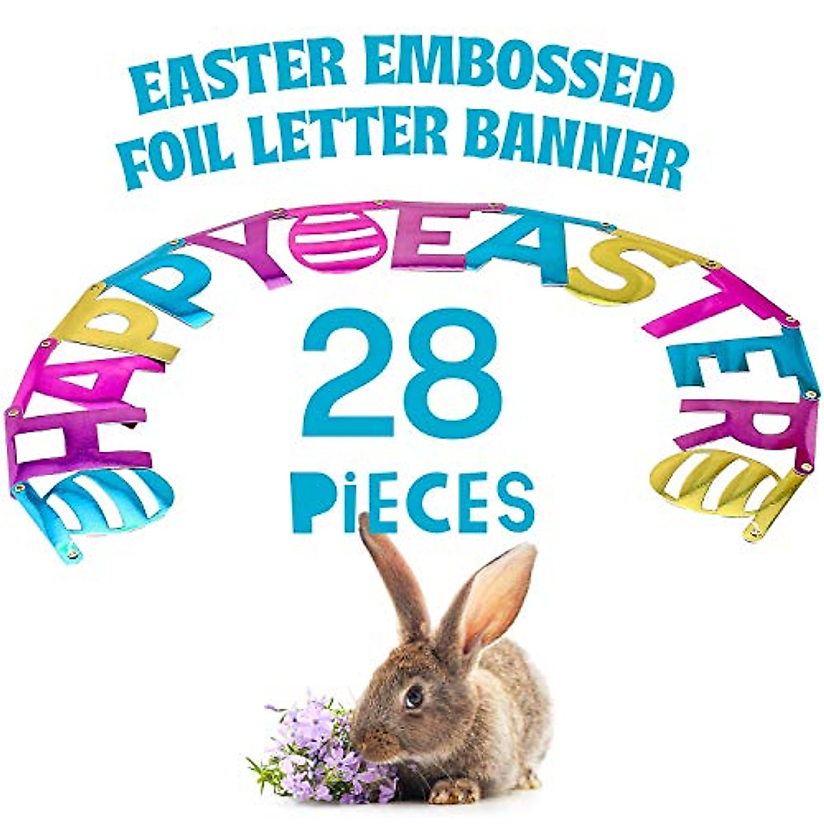 Kicko Easter Embossed Foil Letter Banners - 2 Pack - 4.4 Feet x 4 Inches - for Kids, Party Favors, Decorations, Home, School, Work, Church, Egg Hunts, Parties, Meetings, Gatherings, and More