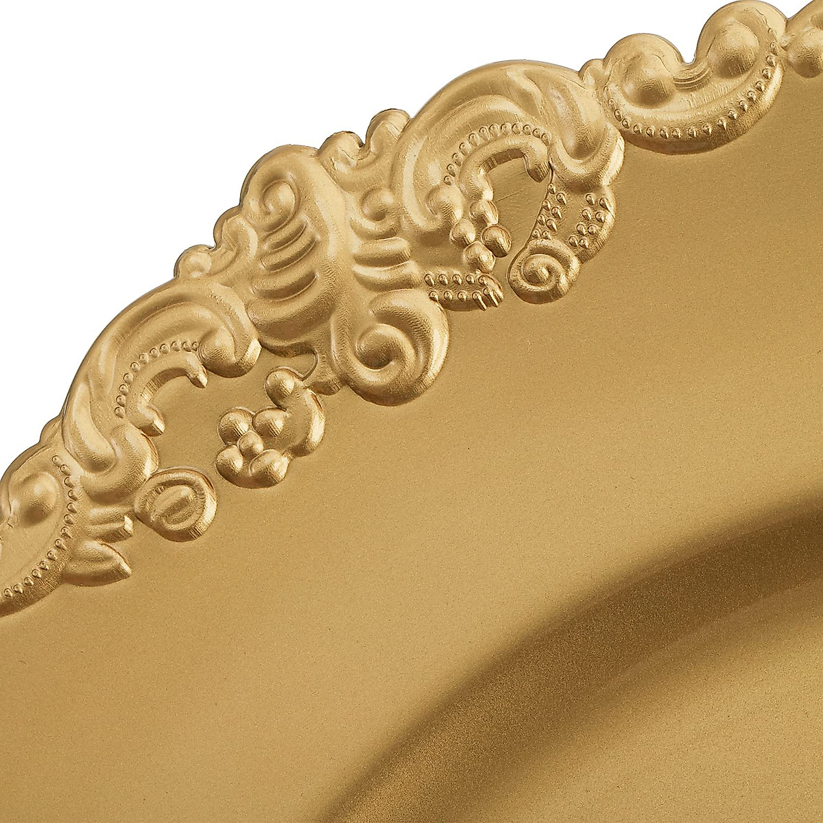 Okllen 12 Pack Gold Charger Plates, 13" Round Charger Plates with Embossed Rim, Decorative Dinner Charger Serving Plates for Catering, Wedding, Tabletop Decor