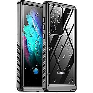 Temdan for Samsung Galaxy S21 Ultra Case,[with Built-in Screen Protector & Camera Protector][Full Body Waterproof][Shockproof] [Dustproof][Anti-Scratched] Clear Phone Case for S21 Ultra Case 5G Black