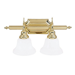 Livex Lighting 1282-02 Bath Vanity with White Alabaster Glass Shades, Polished Brass 19 x 9 x 9.25
