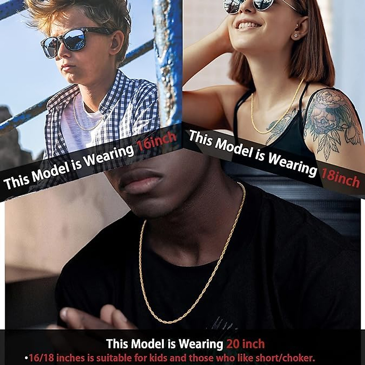 Andsion Solid 18k Gold Plated Necklace Over Rope Chain for Men，1.5MM Dainty Shiny Sturdy Women's Upgraded Lobster Clasp Rope Chain Necklace Italian Quality 20 Inch Choker Length