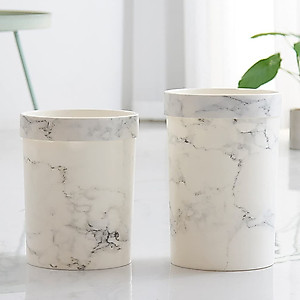 Small Marble Trash Can Wastebasket Plastic Recycling Bin Waste Paper Basket Garbage Can Container Bin for Office Bathroom Bedroom Cabinet 30x21cm