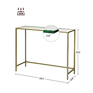 VASAGLE 39.4” Console Table, Tempered Glass Sofa Table, Modern Entryway Table, Metal Frame, Easy to Assemble, Adjustable Feet, for Living Room, Hallway, Gold Color ULGT26G