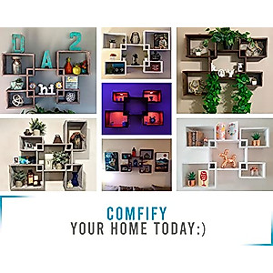 Modern Wall Mounted Square Shaped Floating Shelves – Set of 5 Square Shelves for Bathroom, Bedroom, Living Room & More - Screws and Anchors Included – Rustic Wall Décor Display for Home - White