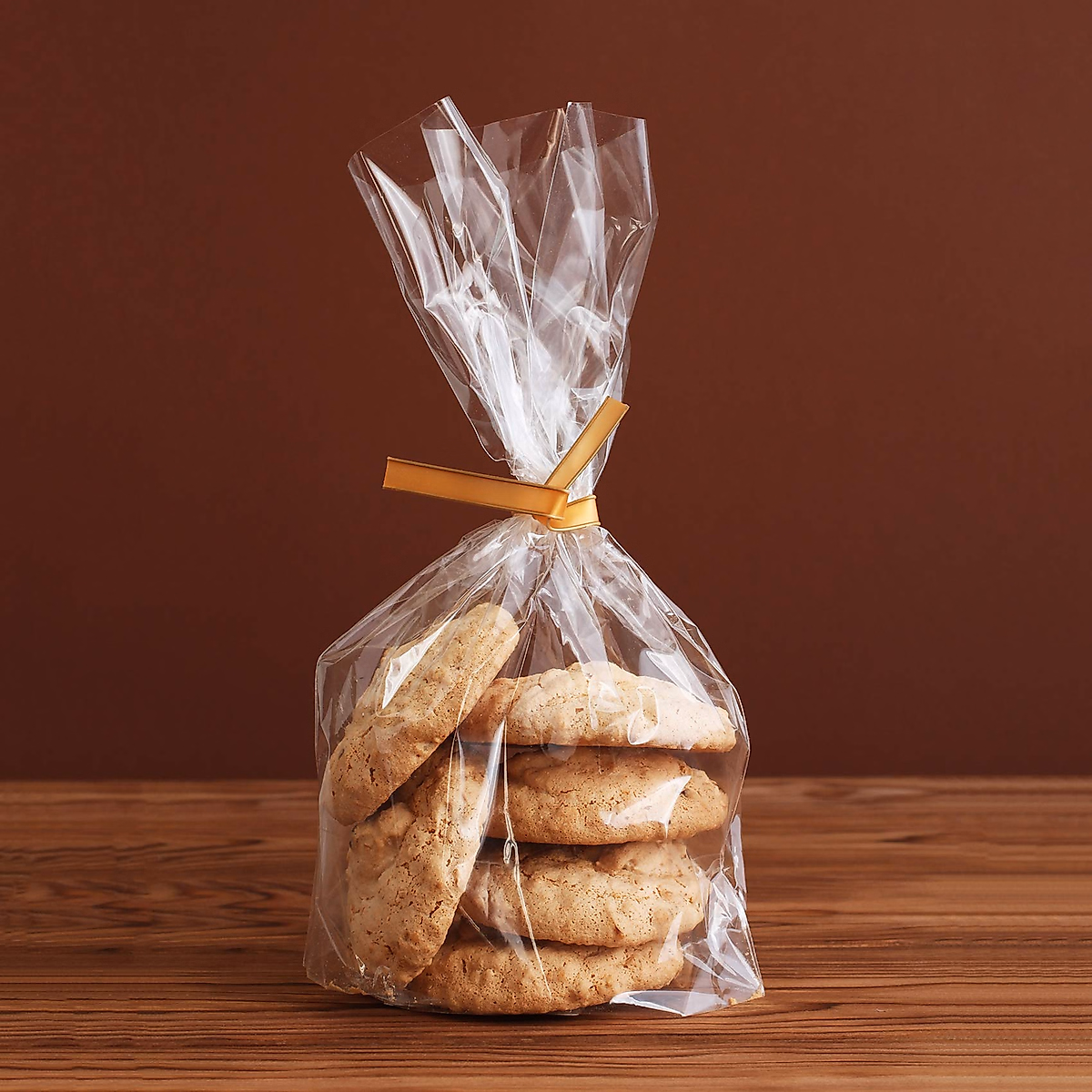 Morepack Flat Bottom Cellophane Bags,100Pcs 6x2x10 Inches Clear Cellophane Treat Bags With 100Pcs Twist Ties Cello Bags