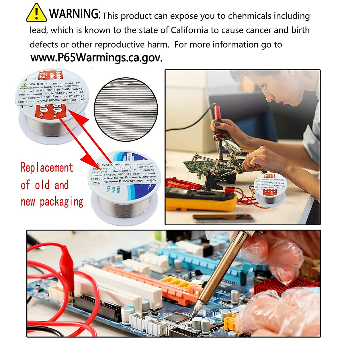 4-in-1 welding tool set, soldering iron tip cleaner + 0.6mm solder wire (1.76 oz / 50 g) + Rosin Solder Flux Paste (0.35 oz / 10 g), no-clean soldering core (2.0mm, 29.5 inches)
