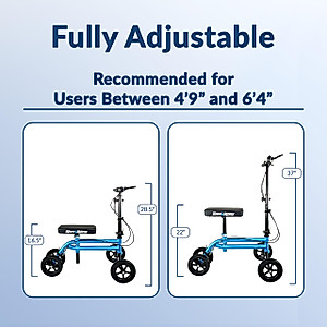 KneeRover Economy Knee Scooter Steerable Knee Walker for Adults for Foot Surgery, Broken Ankle, Foot Injuries - Foldable Knee Rover Scooter for Broken Foot Injured Leg Crutch with Dual Brakes (Blue)