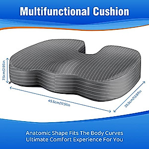 KoolCushy Seat Cushion, Striped Office Chair Cushion, Car Seat Cushion, Butt Pillow, Sciatica & Back Coccyx Tailbone Pain Relief, Memory Foam Non-Slip Chair Pad, for Computer Desk, Wheelchair, Gray