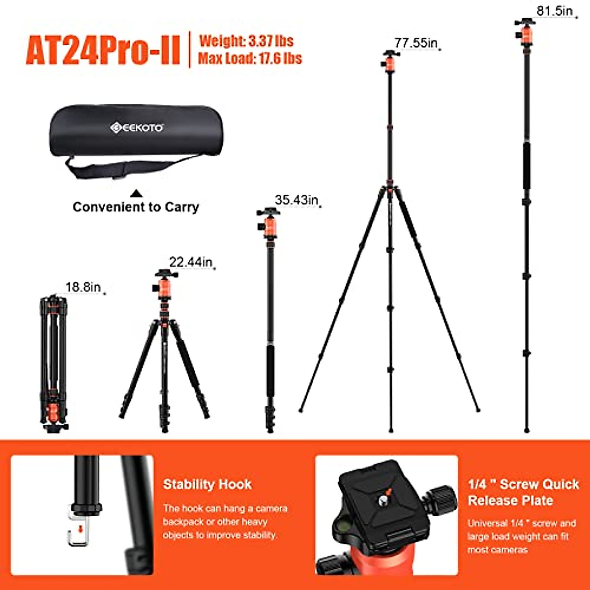 [Upgrade Version] GEEKOTO 77'' Tripod, Aluminum Camera Tripod Monopod, Foldable DSLR Tripod for Travel, Compact Tripod with 360 Panorama Ball Head Quick Release Plate for Travel and Work