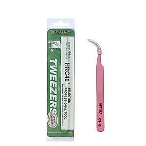 Pink Color Precision Eyebrow Eyelash Plant Tweezers Hair Remover Nail Beauty Makeup Tool Stainless Steel Curved Tip CS-15