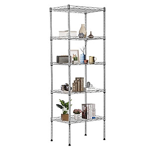 FDW 5 Tier Wire Shelving Adjustable Metal Shelves 17L x 12W x 48H NSF Pantry Shelves Storage Rack Shelving Units for Kitchen Garage Small Places Commercial,Chrome